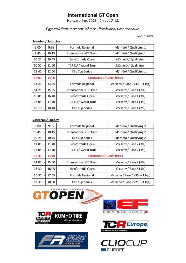 International GT Open időterv 2023 Hungaroring | Gyorsasagi.com
